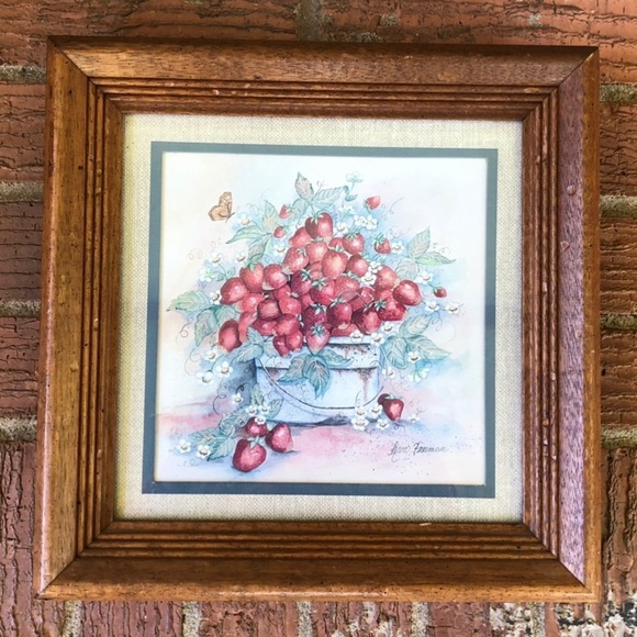 Art | Vintage Framed Ava Freeman Watercolor Print Strawberries ...